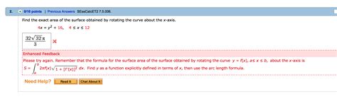 solved find the exact area of the surface obtained by