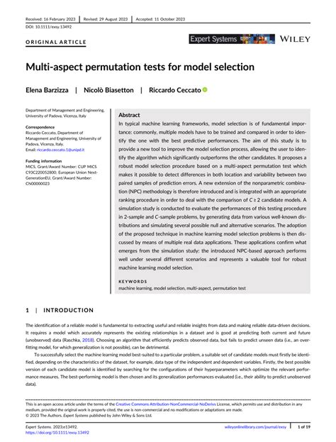 pdf multi‐aspect permutation tests for model selection