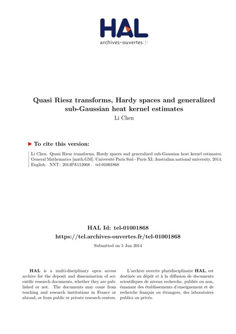 pdf quasi riesz transforms hardy spaces and generalized sub gaussian heat kernel estimates