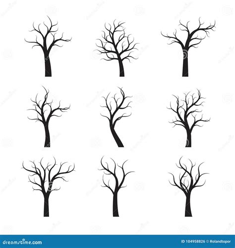 Set Black Winter Naked Trees Vector Illustration Stock Vector