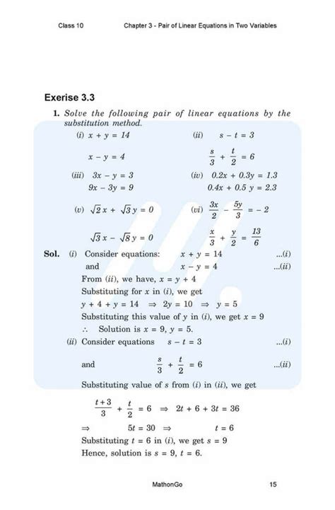 NCERT Solutions For Class 10 Maths Chapter 3 Pair Of Linear Equations