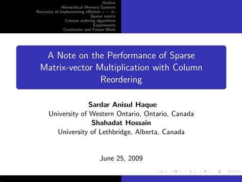 pdf a note on the performance of sparse matrix vector multiplication with column reordering