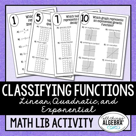 classifying linear quadratic and exponential functions math lib activity all things algebra®