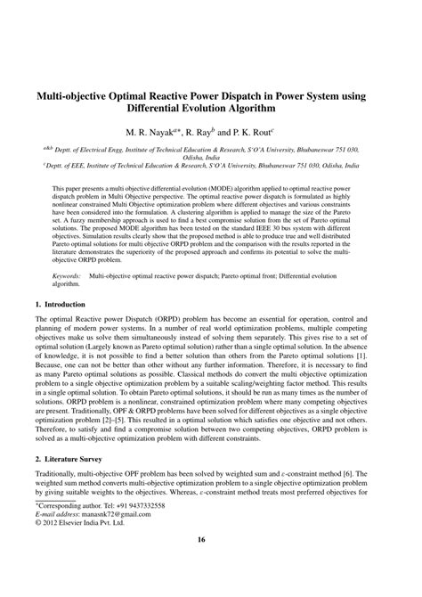 pdf multi objective optimal reactive power dispatch in power system using differential