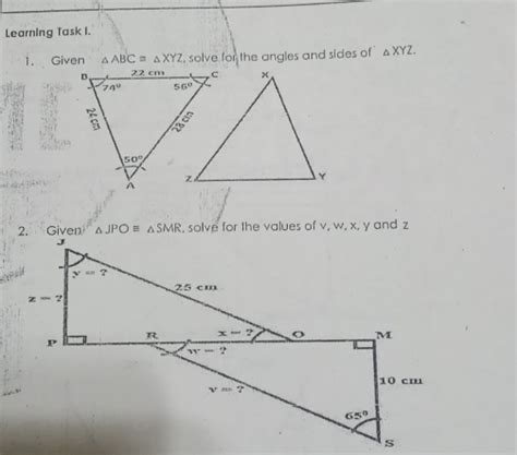 solved learning task i 1 given abc Δxyz solve for the angles and sides of Δxyz iy [math]