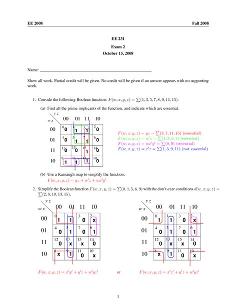 5 solved questions on boolean functions in digital electronics exam ee 231 docsity