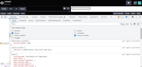 css inspecting hover focus element styles that comes from user agent on chrome firefox