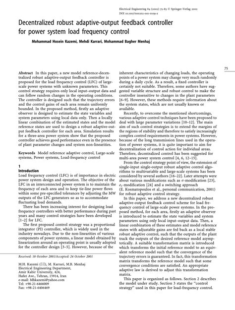 pdf decentralized robust adaptive output feedback controller for power system load frequency