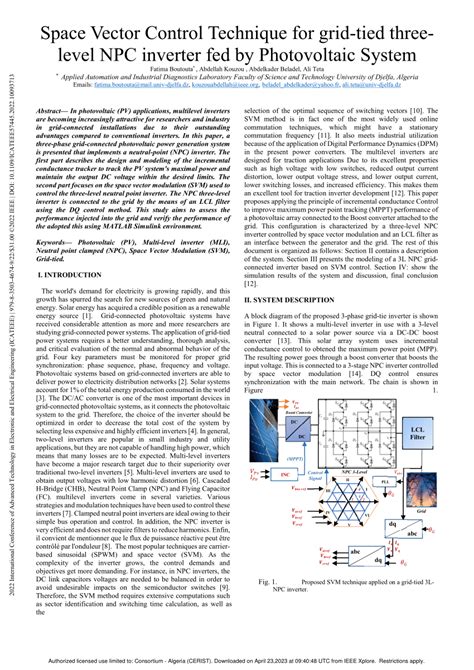 pdf space vector control technique for grid tied three level npc inverter fed by photovoltaic