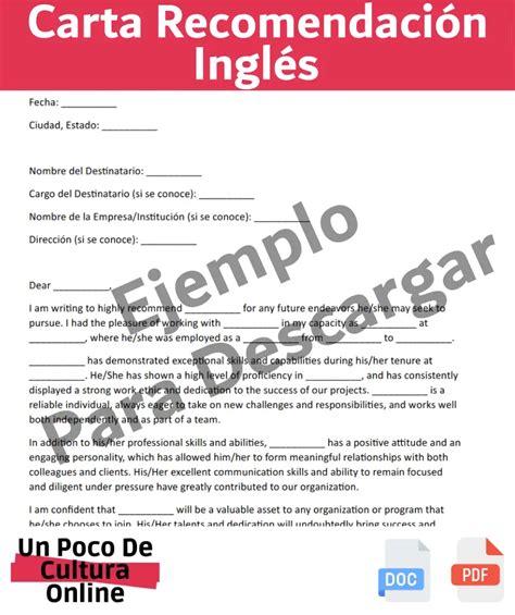 Carta de Recomendación en Inglés Ejemplos y modelos para descargar en
