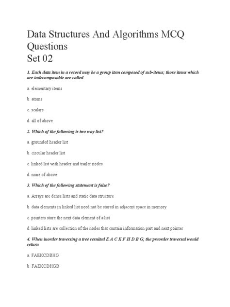 data structures and algorithms mcq questions set 02 pdf time complexity discrete mathematics