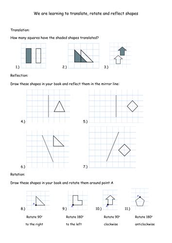 translation rotation and reflection worksheet