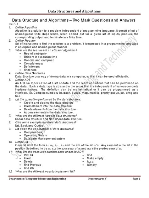 data structure and algorithms two mark questions and answers pdf computational complexity