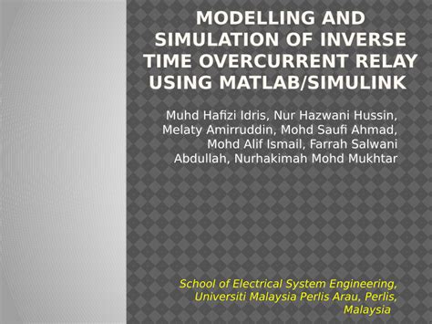 pdf modeling and simulation of inverse time overcurrent relay using matlab simulink