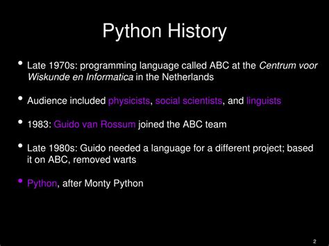 python basics history features versions and implement