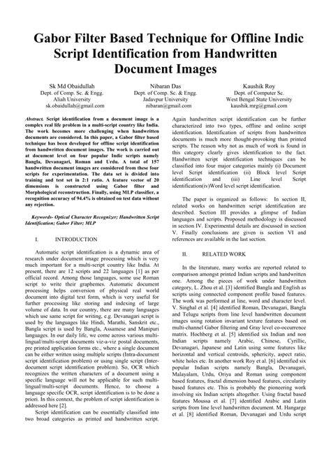 pdf gabor filter based technique for offline indic script identification from handwritten