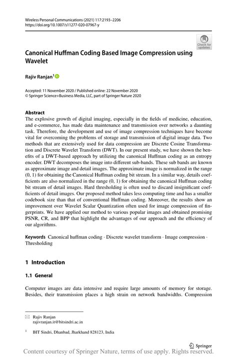 canonical huffman coding based image compression using wavelet request pdf