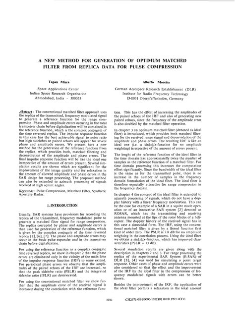 pdf a new method for generation of optimum matched filter from replica data for pulse compression