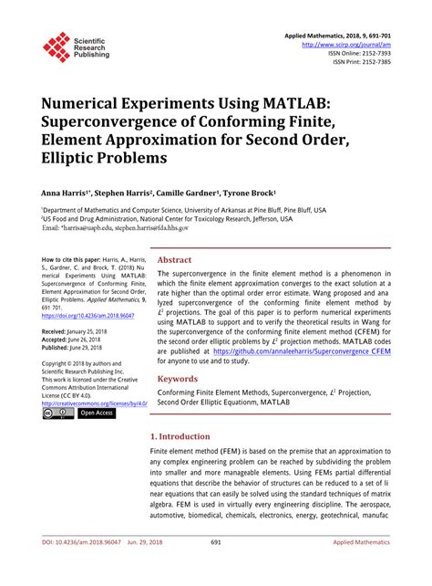 pdf numerical experiments using matlab superconvergence of conforming finite element