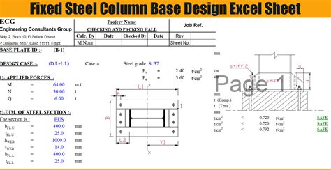 Fixed Steel Column Base Design Excel Sheet Engineering Discoveries