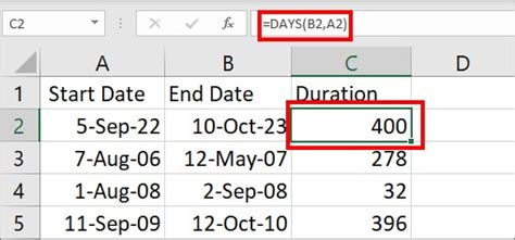 how to subtract dates in excel