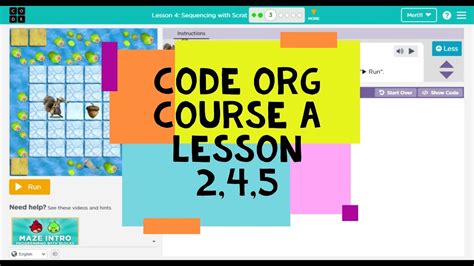 Code Org Course A Lesson 2 Drag And Drop Lesson 4 Sequencing Lesson