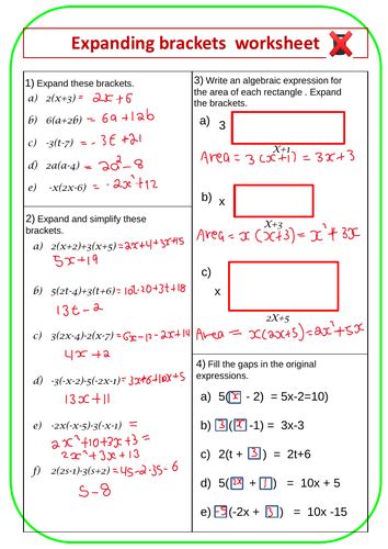 expanding brackets in expressions algebra teaching resources