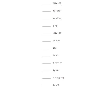 matching equivalent expressions — printable worksheet