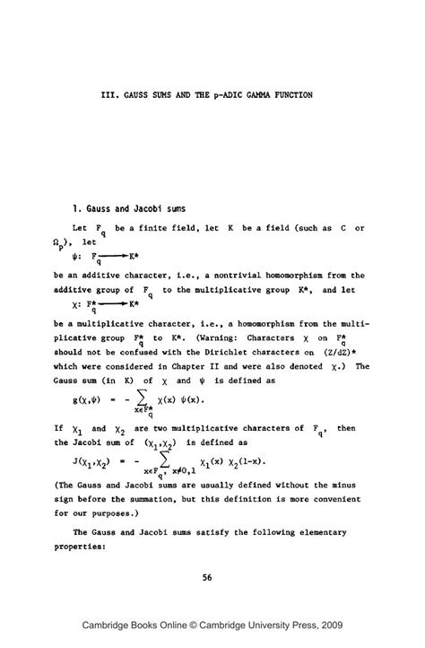 gauss sums and the p adic gamma function chapter iii p adic analysis