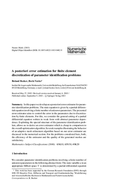 pdf a posteriori error estimation for finite element discretization of parameter