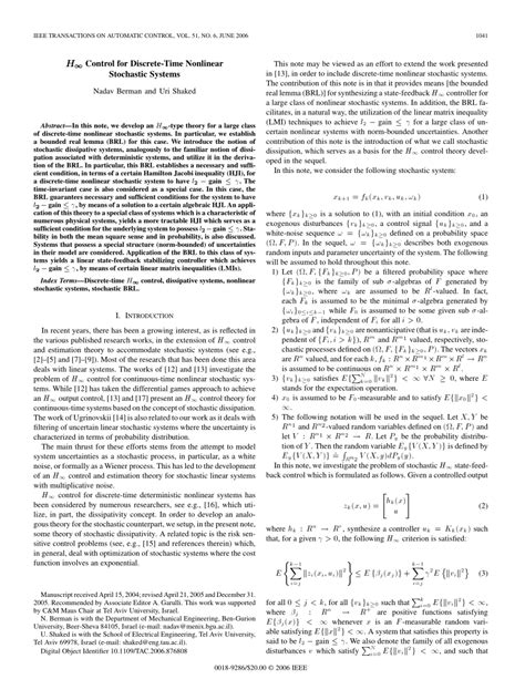 pdf h infinity control for discrete time nonlinear stochastic systems