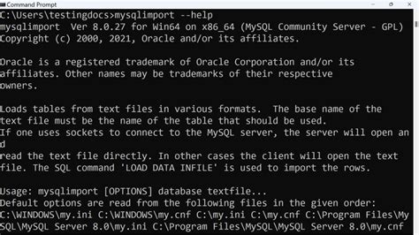 MySQLImport Options TestingDocs