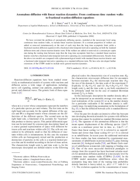 pdf anomalous diffusion with linear reaction dynamics from continuous time random walks to