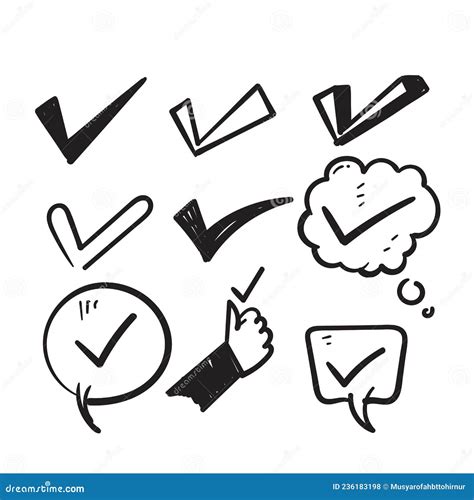 Doodle Check Marks Hand Drawn Checkbox Examination Mark And Checklist