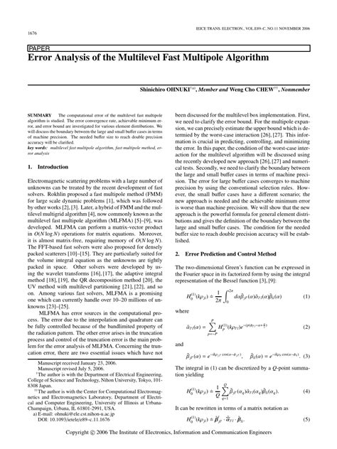 pdf error analysis of the multilevel fast multipole algorithm