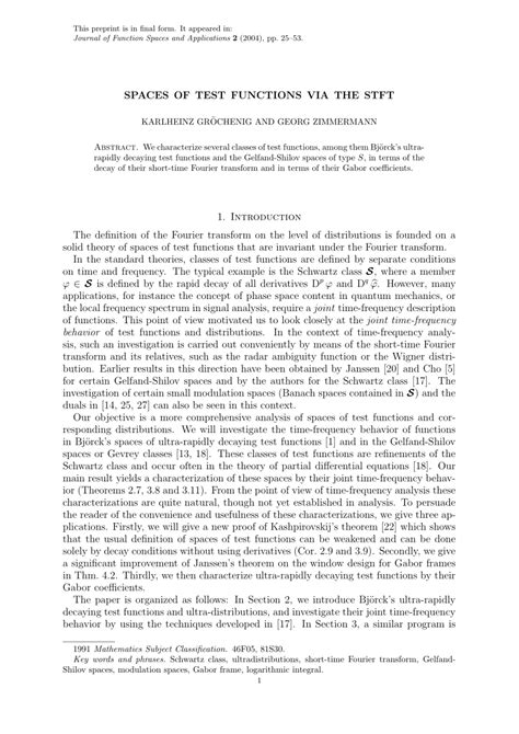 pdf spaces of test functions via the stft