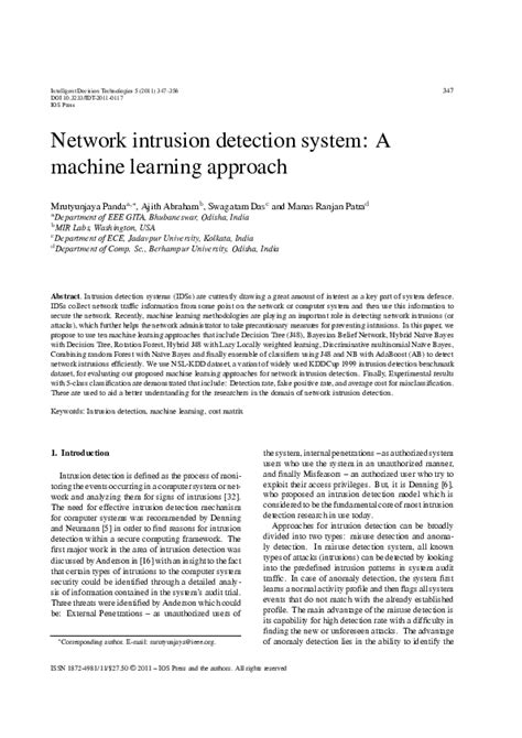 pdf network intrusion detection system a machine learning approach manas ranjan patra