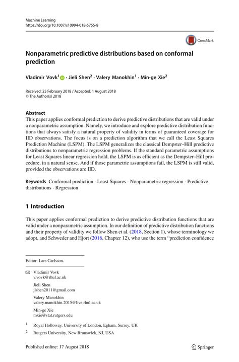 pdf nonparametric predictive distributions based on conformal prediction