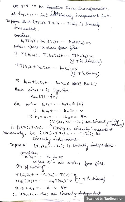 [solved] let t v → w be an injective linear transformation prove that course hero