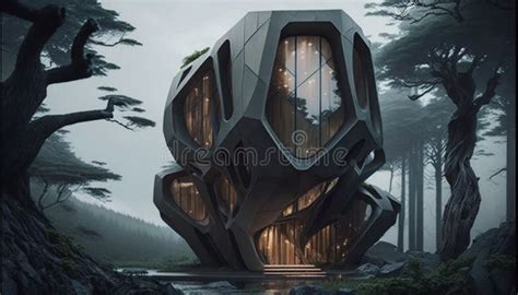 Futuristic House In The Forest Generative Ai Stock Illustration