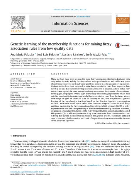 pdf genetic learning of membership functions for mining fuzzy association rules ana maria