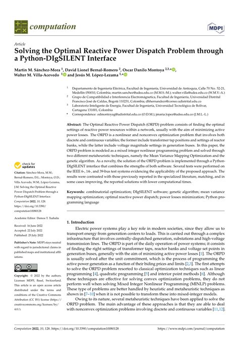 pdf solving the optimal reactive power dispatch problem through a python digsilent interface