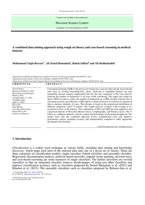 pdf a combined data mining approach using rough set theory and case based reasoning in