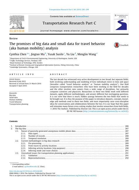 pdf the promises of big data and small data for travel behavior aka human mobility analysis