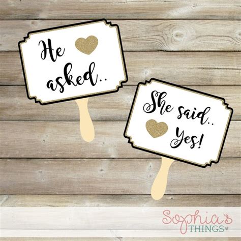 He Asked She Said Yes Printable Black And Gold Glitter Signs Etsy