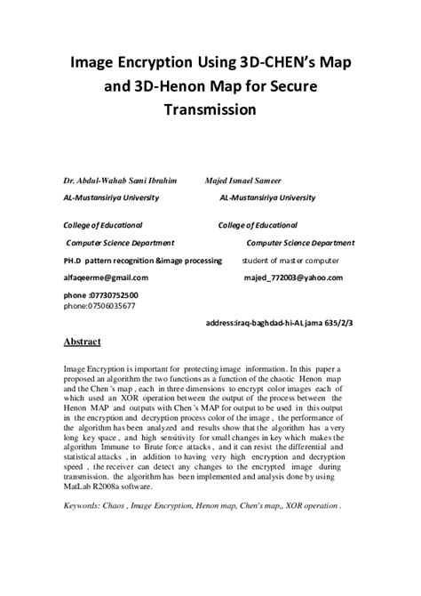 doc image encryption using 3d chen s map and 3d henon map for secure transmission maged
