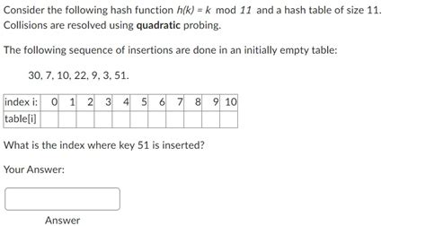 solved consider the following hash function h k kmod11 ﻿and