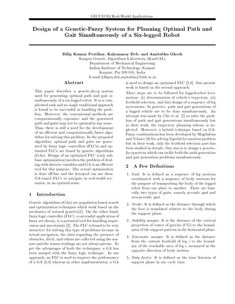 pdf design of a genetic fuzzy system for planning optimal path and gait simultaneously of a
