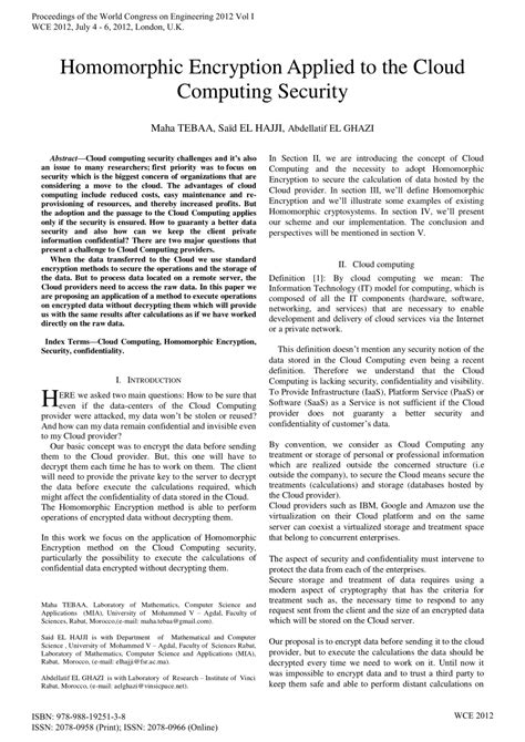 pdf homomorphic encryption method applied to cloud computing