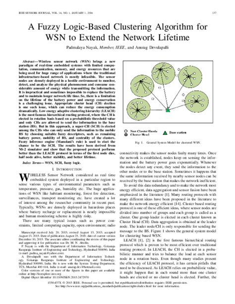 pdf a fuzzy logic based clustering algorithm for wsn to extend the network lifetime
